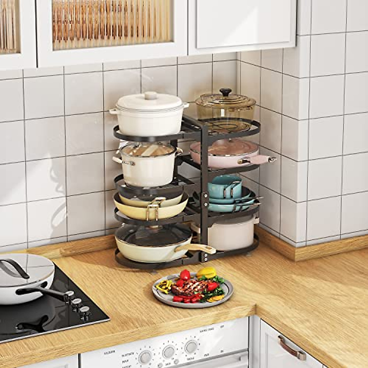 Wisdom Star 8 Tier Pots and Pans Lid Organizer Rack Holder, Adjustable Pot Organizer Rack for Under Cabinet, Pot Rack for Kitchen Organization and Storage, Black