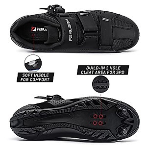 FENLERN Men's Cycling Shoes Mountain Bike Shoes MTB with Quick Ratchet Buckle Indoor Riding Outdoor Cycling Compatible with 2-Bolt Cleats, Black 9.5