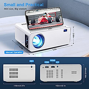 ZDK Mini Projector with WiFi,1080P HD Supported Portable Video Projector,8500LM,200"Display,Outdoor Movie Projector Compatible with iOS/Android Phone/Tablet/Laptop/PC/TV Stick/HDMI/USB/AV/Game Console