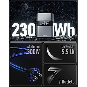 imuto 300W Portable Power Station,230Wh 64000mAh Solar Generator with 110V/300W Pure Sine Wave AC Outlet&USB C PD100W Backup Lithium Battery Power Supply for Outdoor Camping Travel CPAP Emergency