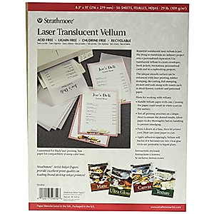 Strathmore 59-854 Laser Vellum Inkjet Paper, 8.5"x11", 50 Sheets,white/ivory