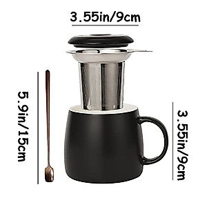 Candiicap Ceramics Tea Cup with Loose Leaf Infuser, Spoon and Lid, 15oz, Large Tea infuser Mug for Tea, Coffee, Milk-Microwave and Dishwasher Safe(15oz,Avocado Green)