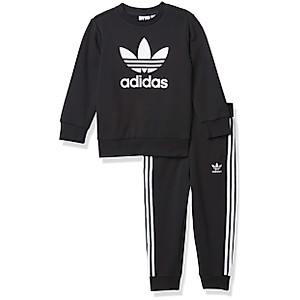 adidas Originals baby boys Crew Sweatshirt Set Tracksuit, Top:black/White Bottom:black/White, 9 Months US