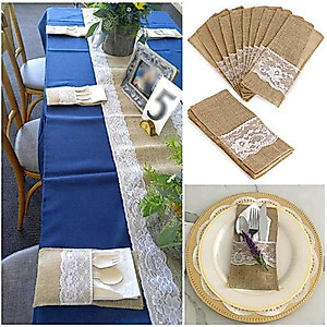 Yothfly 100Pc Burlap Lace Cutlery Pouch Rustic Wedding Knife Fork Holder Bag Hessian Table Decoration Accessories