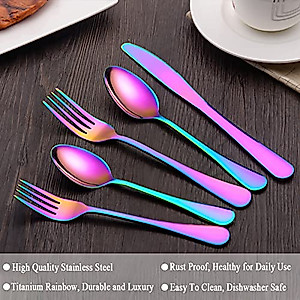 Berglander Flatware Set 20 Piece, Stainless Steel With Titanium Colorful Plated, Multicolor Flatware Set, Silverware, Rainbow Color Cutlery Set Service For 4
