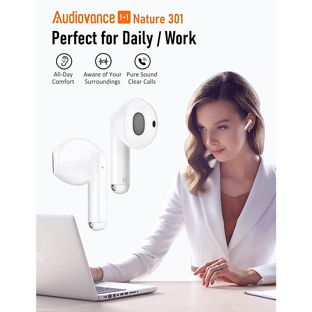 Audiovance 2 Sets Wireless Earbuds Bluetooth Headphones Ideal Gifts, Nature 301 & Speed 301, 2 Sets Wireless Ear Buds for iPhone & Android (SPNT 301)