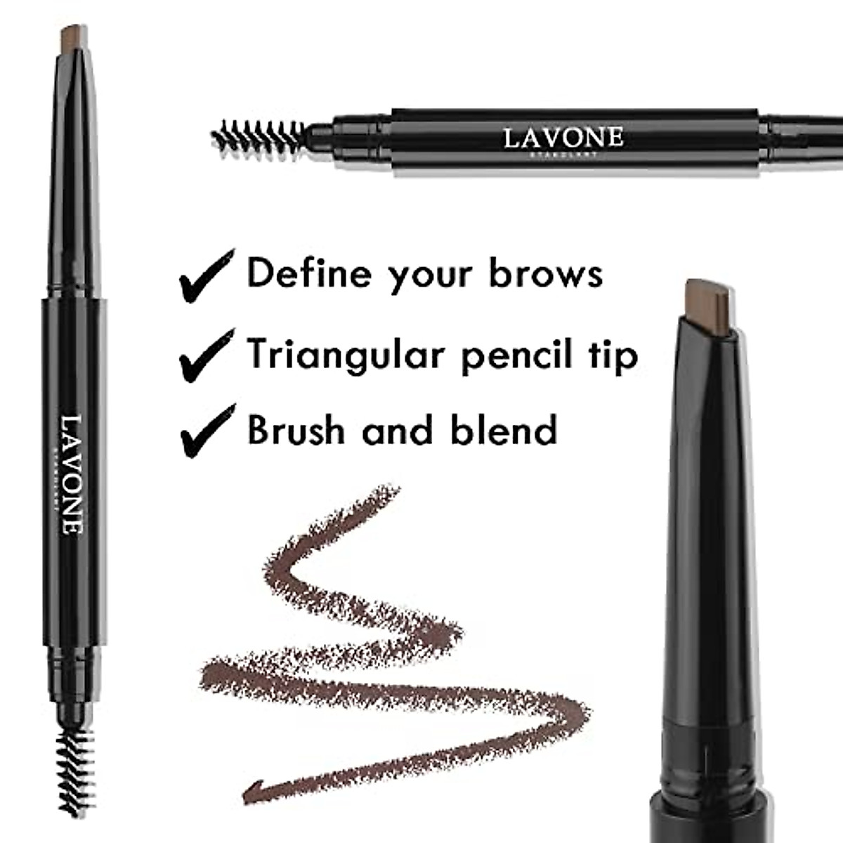 LAVONE Eyebrow Stamp Pencil Kit for Eyebrows Makeup, with Waterproof Eyebrow Pencil, Eyeliner, Eyebrow Pomade, and Dual-ended Eyebrow Brush - Dark Brown