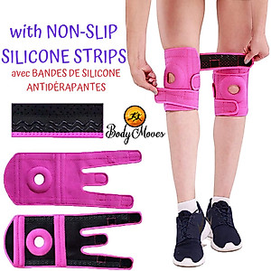 BodyMoves Kid's Knee Brace Support Plus Hot and Cold Ice gel Pack for stabilizing patella meniscus tear ligament injury prevention (SPORTY BLACK)