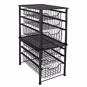 MAX Houser 3-Tier Stackable Organizer Baskets with Metal Sliding Drawers for Pantry, Under the Sink, Desktop Organizer for Bathroom,Kitchen, Office (Charcoal Grey)