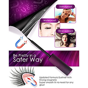 Bisutang Magnetic Eyelashes with Eyeliner, 12-Pair Reusable Magnetic Lashes with 2 Tubes of Magnetic Eyeliner, Glue-free Natural Look Eye Lashes Kit with Scissors Tweezers & Mirror Case