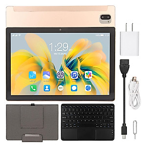 10.1 Inch Tablet, 2 in 1 Android 12 Tablet, Octa Core Gaming Tablet, 6GB RAM 128GB ROM, FHD Touch Screen, 16MP Carema, 2.4G/5G WiFi, BT 5.0, 4G LTE Tablet with Keyboard Case (Gold)