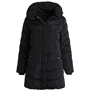 Steve Madden Women's Plus-Size Chevron Puffer Jacket, Black, 3X