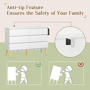 TJYGO White Dresser with Charging Station, Modern Chest 6 Drawers, Clothing Organizer with Wide Storage Space, Storage Cabinet for Living Room, Bedroom, Closet, Hallway