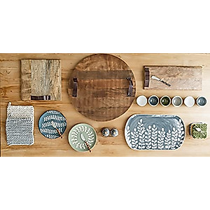 Mud Pie Painted Leaf Cheese Set, Green, plate 8 1/2" dia | spreader 6"