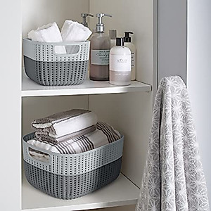 Simplify 4 Pack 2 Tone Sailor Knot Storage Tote | Decorative Basket | Closet Organization | De-clutter | Accessories | Toys | Bathroom Organization | Medium | Grey/Grey