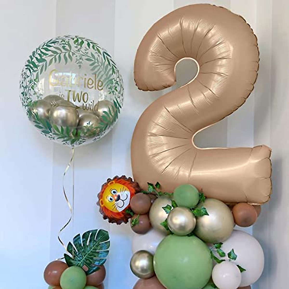 40" Neutral Number 2 Balloon for Boys Girls, Large Self Inflating Nude Helium Foil Number Balloons Set 0-9 for Women Men 2nd Birthday Graduation Anniversary Wedding Party Decorations Supplies
