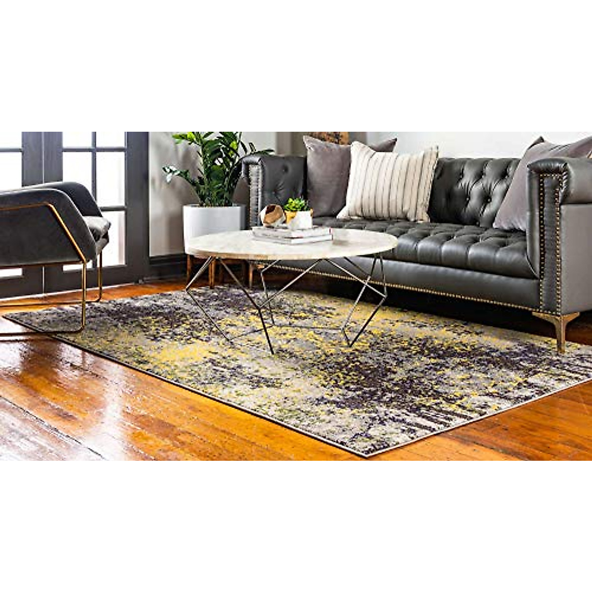 Unique Loom Estrella Collection Distressed, Abstract, Dark Colors, Modern Area Rug, 3 ft 3 in x 5 ft 3 in, Gray/Beige