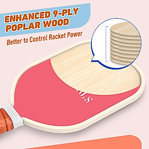 Pickleball Paddles Set of 4, USAPA Approved Premium Wood Pickleball Set with 4 Pickleball Balls and 1 Carry Bag Pickleball Rackets with Ergonomic Cushion Grip for Beginner & Pros Gifts for Women Youth