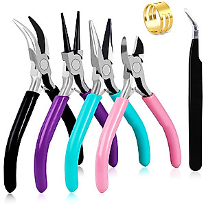 4 Pack Jewelry Pliers Jewelry Making Pliers Tools Kit with Needle Nose Pliers/ Chain Nose Pliers, Round Nose Pliers, Bent Nose Pliers, Wire Cutters for Wire Wrapping Earring Craft Making Supplies