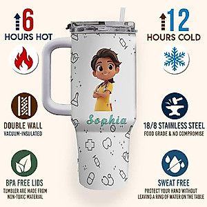 Personalized Nurse Tumbler 40oz -nurse translator-Custom Name Insulated Travel Mug with Handle & Straw, Gift for Nurses, Medical Workers, Appreciation, Mother's Day jxvOfX