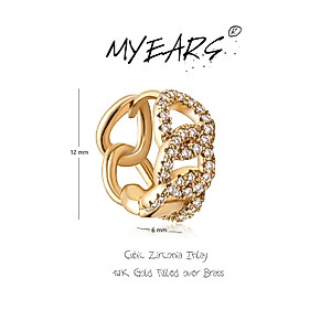 MYEARS Women Chain Link Earrings Gold Huggie Chunky Hoop Diamond Cubic Zirconia 14K Gold Filled Small Simple Handmade Hypoallergenic Everyday Jewelry