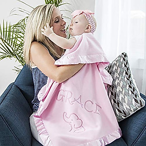 Custom Catch Personalized Baby Blanket for Girl - Elephant - Newborn or Infant Name Gift - Pink or Blue (1 Line of Text)