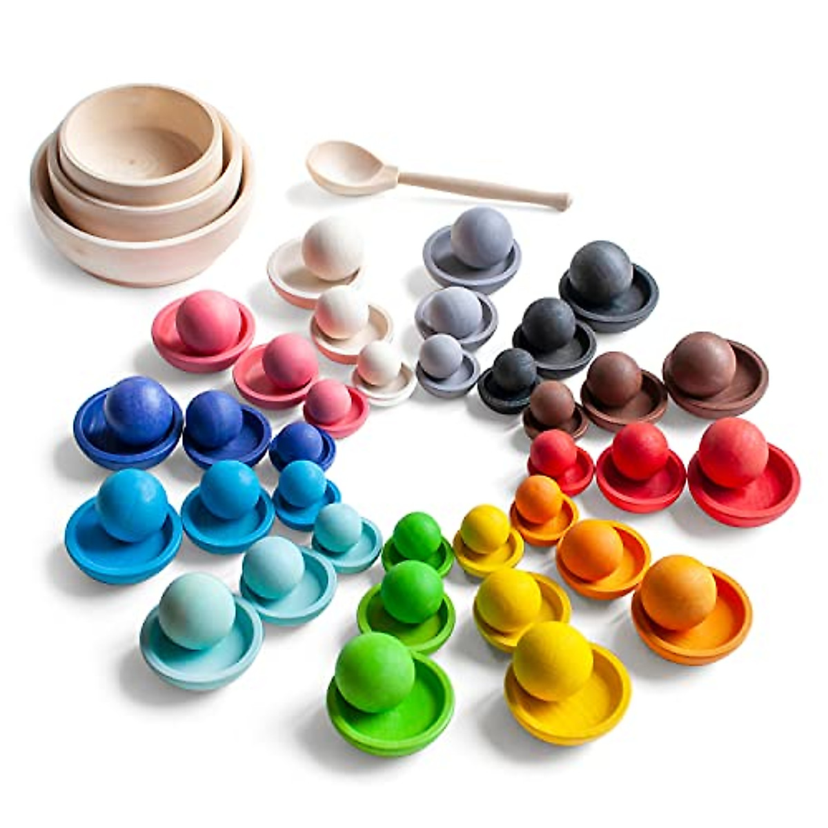 Ulanik Colors and Sizes Toddler Montessori Toys for 3 Year Old + Kids Wooden Matching Game for Learning Size & Color Sorting and Counting — 36 Balls on Plates