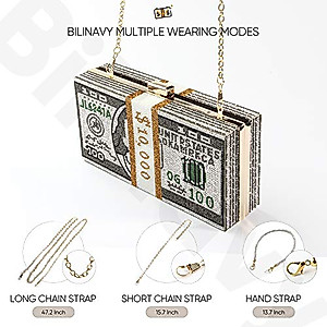 Money Clutch Purses for Women, Stack of Cash Dollars Crystal Clutch Purses, Women Diamond Evening Bags Party Cocktail Rhinestone Handbags, Wedding Dinner Bag, Grey