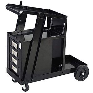 Rolling Welding Cart, Heavy Duty Welder Cart, Welder Trolley with Wheel & Safety Chain & Tank Storage & Gas Bottle Storage for TIG Welder or MIG Welder, 100 lbs Capacity