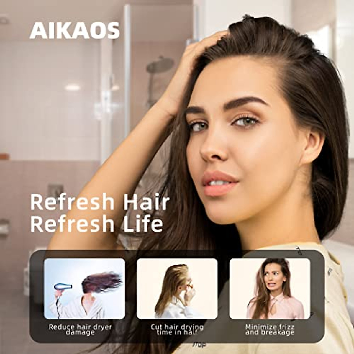 AIKAOS Microfiber Hair Towel Wrap for Women and Men,2 Button-Loop Closure,Super Absorbent Quick Hair Drying Waffle Weave Towels for Drying Curly, Long,Thick Hair ((Grey))