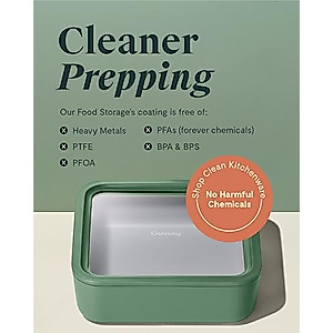 Caraway 2pc Glass Food Storage Set - 10 Cup Food Containers (2) - Ceramic Coated - Non Toxic, Non Stick Lunch Box with Lids. Dishwasher, Oven, & Microwave Safe - Perracotta