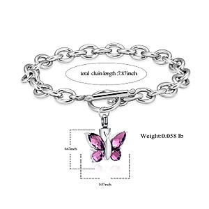 Imrsanl Butterfly Cremation Jewelry Urn Bracelet for Ashes Memorial Lockets Pendant Funeral Keepsake Jewelry for Ashes (Purple Red)