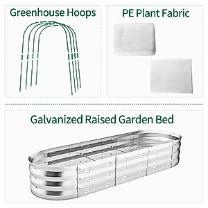POTEY Raised Garden Bed with Greenhouse Galvanized Planter Box with 2 Greenhouse Cover for Outdoor Gardening Garden Box for Fruit, Vegetable, Flower, Herbs and Strawberry Plant
