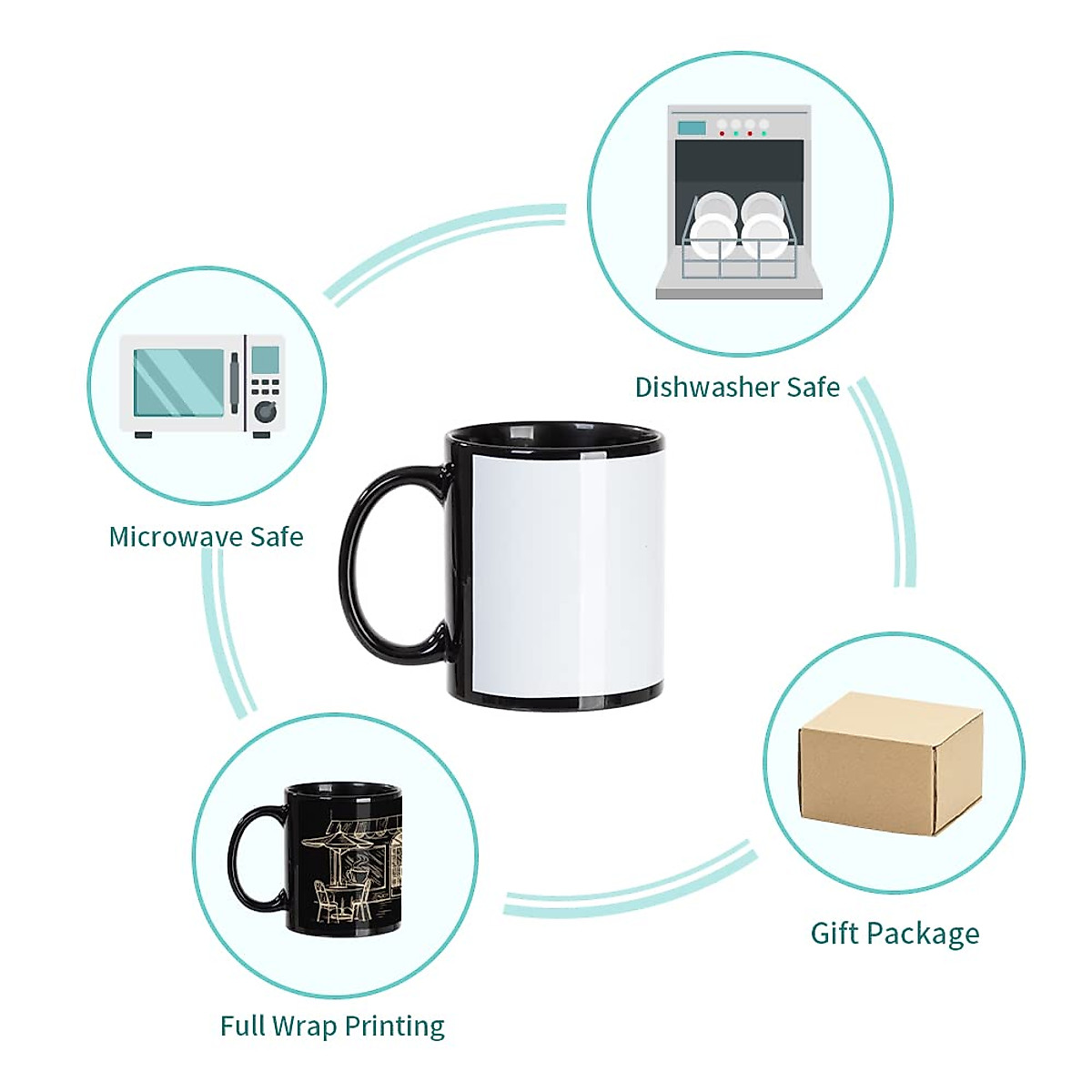 PYD Life 8 Pack Sublimation Coffee Mugs Blanks Black with White Patch 11 OZ Ceramic Photo Mugs Cups Bulk for Cricut Mug Press Print