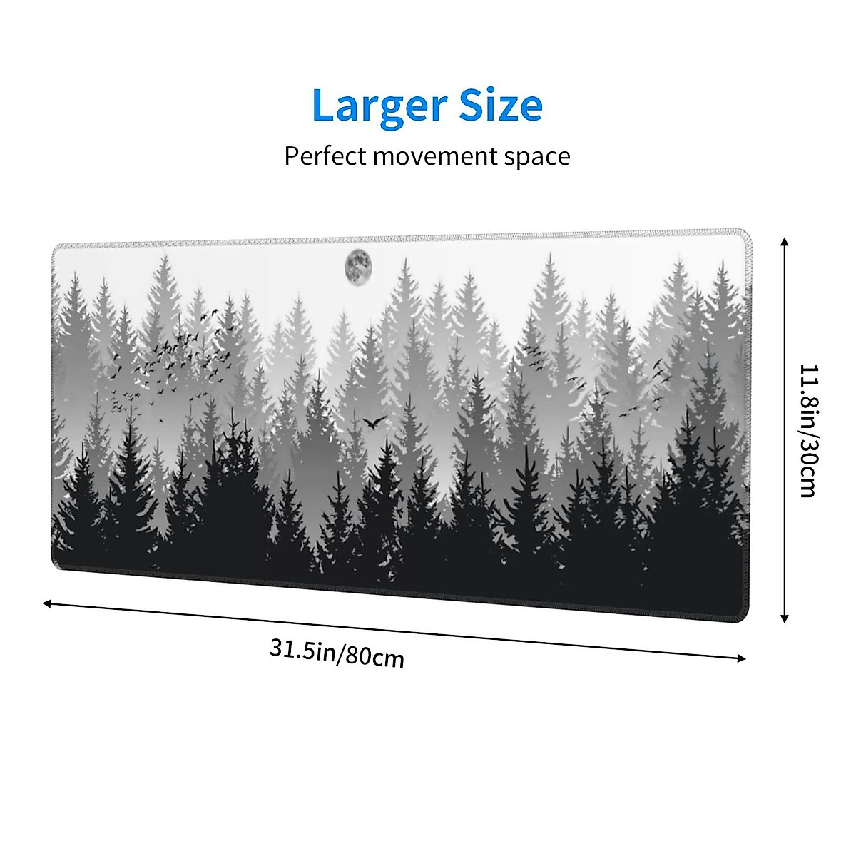 Abstract Misty Forest Mouse Pad Moon Birds Trees Gaming Mouse Pad XL Big Mouse Mat Full Desk Pad XXL Extended Mousepad Large Long Mouse Pad for Gamers Stitched Edges Non-Slip Rubber Base Mice Pad