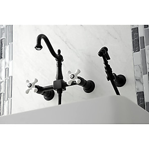 Kingston Brass KS1260PXBS Heritage Wall Mount Bridge Kitchen Faucet Sprayer, Polished Brass