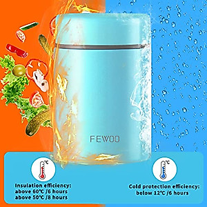 FEWOO Soup Thermos,Food Container for Hot Cold Food, Vacuum Insulated Stainless Steel Lunch Box for Kids Adult,Leak Proof Food Jar for School Office Picnic Travel Outdoors (Blue 13.5 oz)