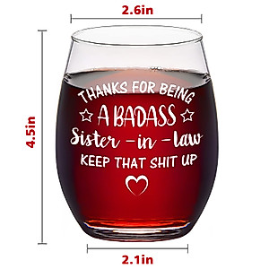 Futtumy Sister Gifts for Sister-in-Law, Thanks for Being A Sister-in-Law Stemless Wine Glass, Funny Mother’s Day Gift Birthday Gift Christmas Gift Thank You Gift from Soul Sister Sister-in-Law, 15oz