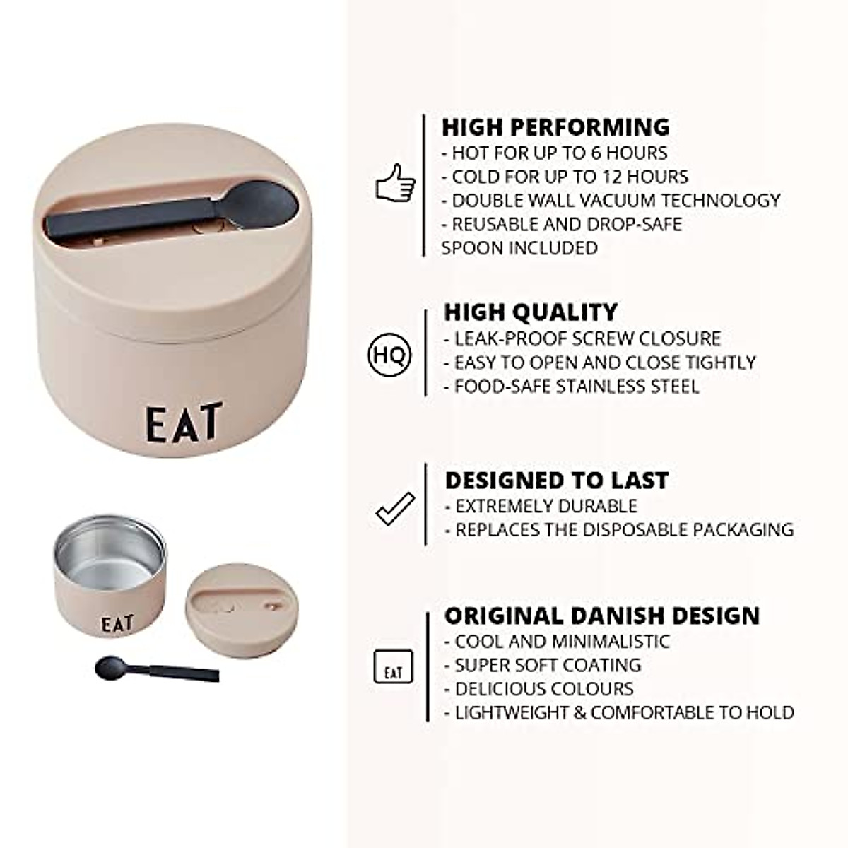 Design Letters Insulated Food Jar with Spoon | Food Container Leak-Proof Lid Lunch Box| Stainless Steel Lunch Thermos|To Go Lunch Storage for Hot/Cold Food, Liquid BPA-free Yogurt Container for Office