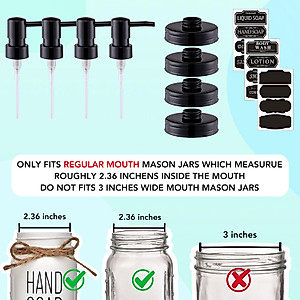 Elwiya Rustic/Farmhouse Mason Jar Soap Dispenser Lid and Pump Rust Proof, Black Plastic Dispenser Lid for 16 oz Regular Mouth Mason Jar Decor - 4 Pack