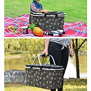 Cabilock Folding Picnic Basket Grocery Basket Laundry Basket Large Market Baske Collapsible Portable Lunch Bags for Picnic Camping Family 48 x 28 x 24 cm (Green)