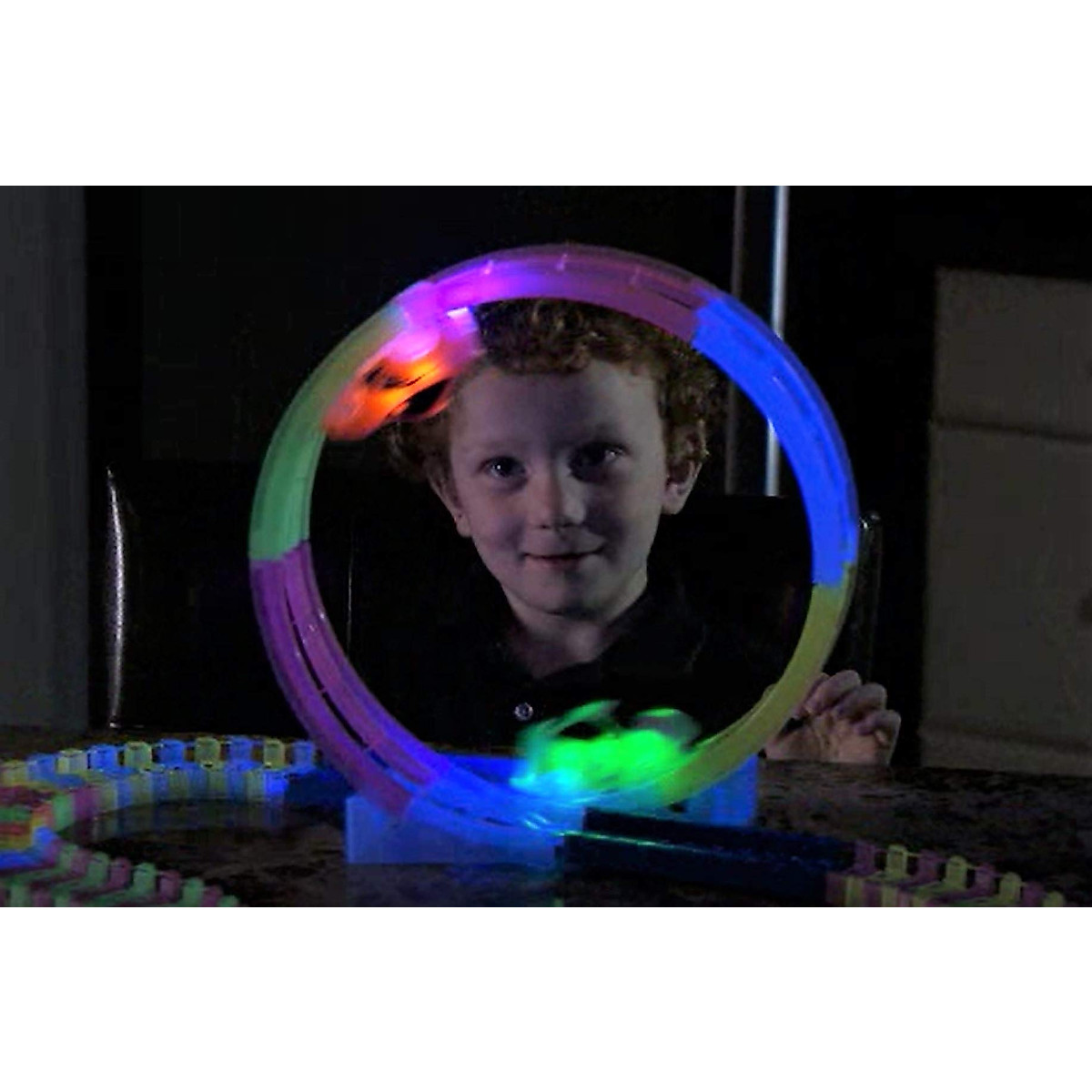 Mindscope Twister Tracks Trax 360 Loop 13' (feet) of Neon Glow in The Dark Track with One LED Light-Up Race Series Car