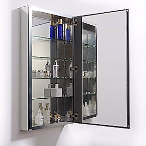 Fresca Bath 20" W x 36" H Modern Bathroom Medicine Cabinet with Mirrors, Recessed or Wall-Mount Installation, 4 Adjustable Glass Shelves, 1 Mirrored Door - #FMC8059