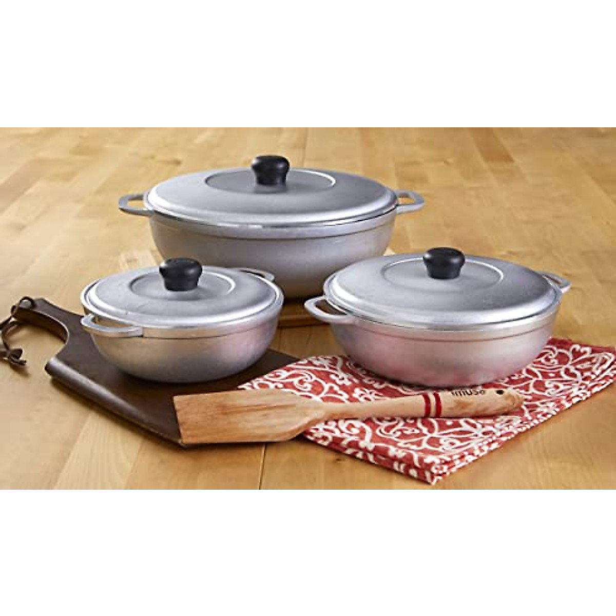 IMUSA USA Traditional Colombian Natural Caldero 3-Piece(1.5/3.5/7.0 Quart) Dutch Oven Set, Silver, Small