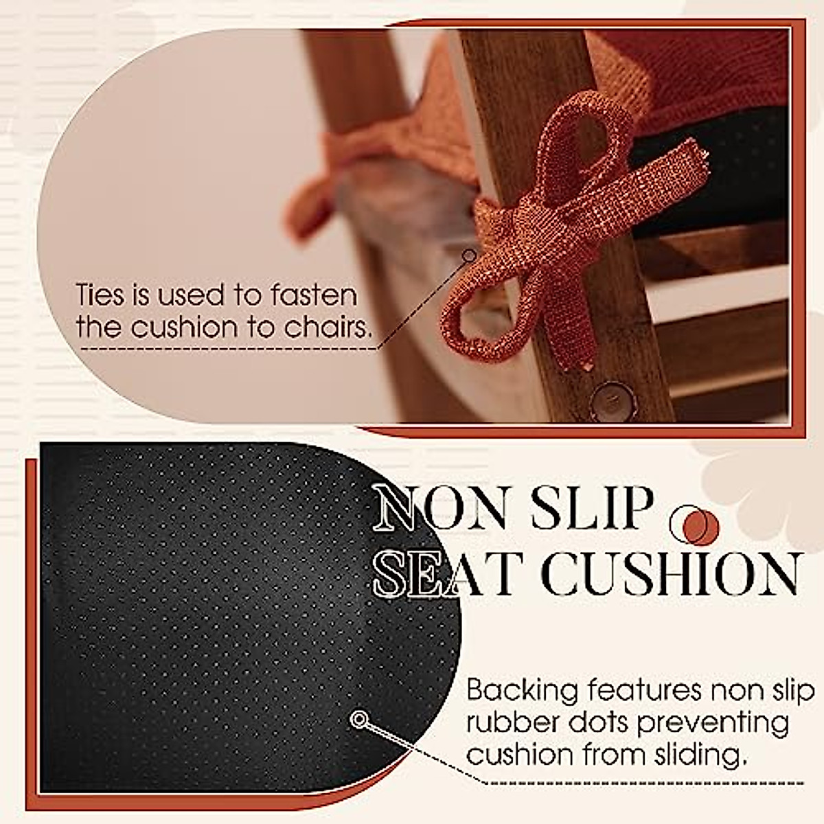 Basic Beyond Rocking Chair Cushions Set of 2, Porch Rocker Cushions for Wooden Rocking Chairs Outdoor with Thick Padding, Back Cushion with Ties, Tufted Seat Cushion with Non-Slip Backing(Rust)