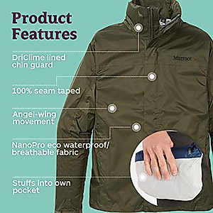 MARMOT Men's Precip Eco Jacket | Lightweight, Waterproof Jacket for Men, Ideal for Hiking, Jogging, and Camping, 100% Recycled, Nori, Large