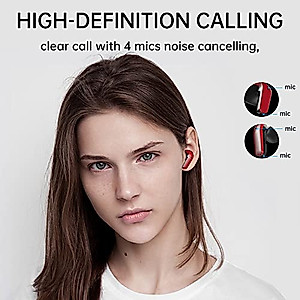 Chiline Wireless Bluetooth Earbuds 5.1 in-Ear Light-Weight Earphones Built-in Microphone,IPX5 Waterproof Headphones,True Noise Cancelling Wireless Earbuds,Black & Red for Gift