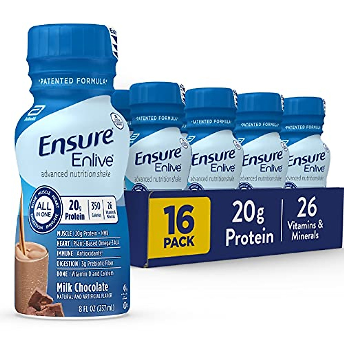 Ensure Enlive Meal Replacement Shake, 20g Protein, 350 Calories, Advanced Nutrition Protein Shake, Milk Chocolate, 8 Fl Oz (Pack of 16)