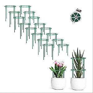 Growneer Plant Stake, 16 Pcs Plant Support Stakes, Stackable Flower Support Stake for Garden, Tomato Plant Support with 50m Twist Tie, Plant Holder for Indoor and Outdoor, Easy to Assemble