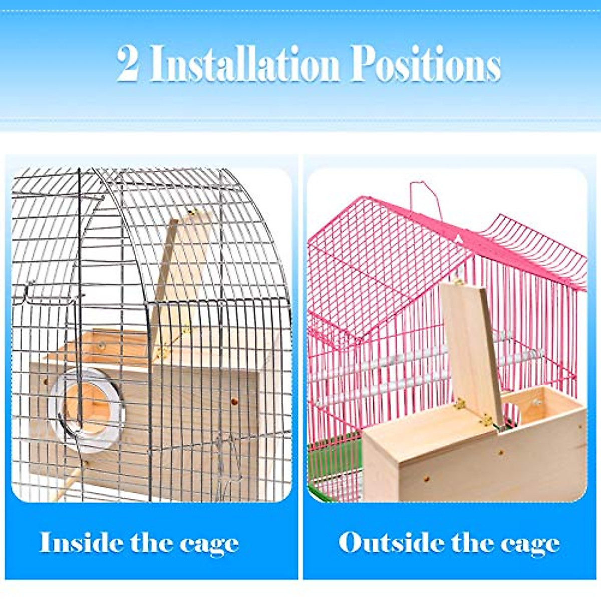 XonyiCos Wood Bird Nest for Cage, Parrot Nest Breeding Box, Pet House for Parakeet Budgie Cockatiel Lovebirds, Nesting Box with Perches, Feeder, Waterer, Natural Coconut Fiber (M(5.1x5.1x9.6in))